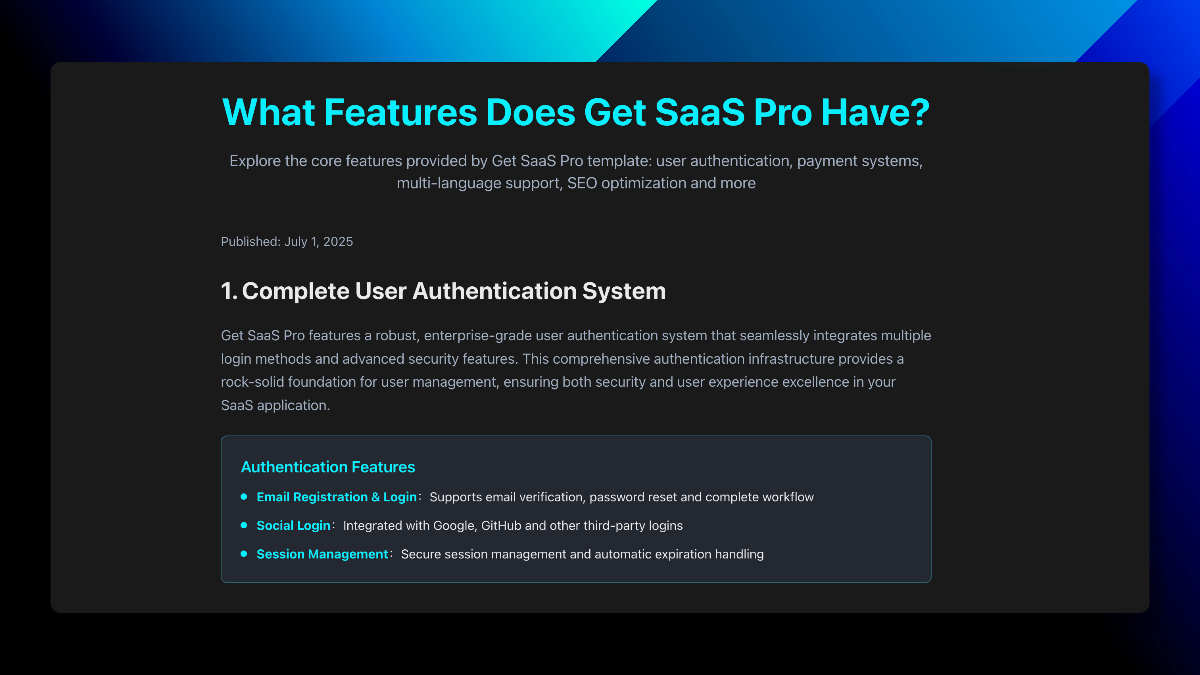 What Features Does Get SaaS Pro Have? - SaaS Template Core Features and ...